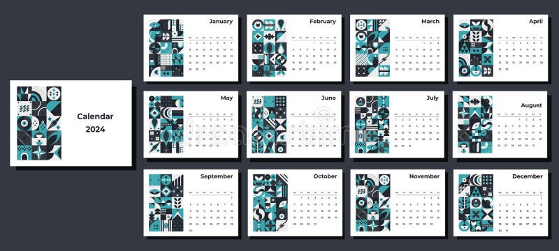 Calendar 2024 Geometric Patterns. Calendar for 2024 Year with Geometric ...