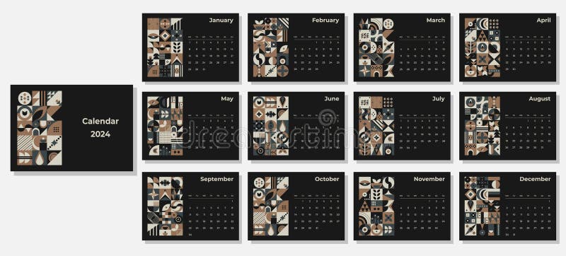 Calendar 2024 Geometric Patterns. Calendar for 2024 Year with Geometric ...