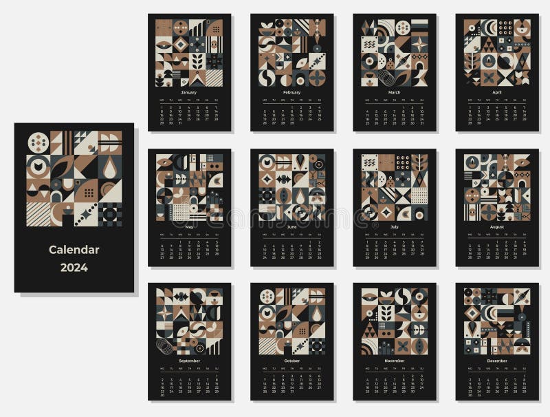 Calendar 2024 Geometric Patterns. Calendar for 2024 Year with Geometric ...