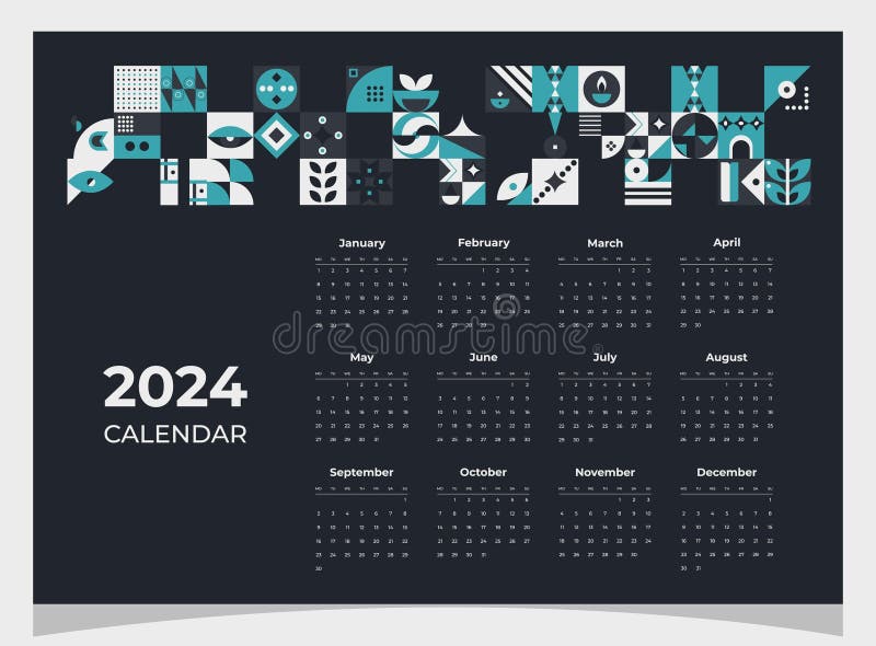 Calendar 2024 Geometric Patterns. Calendar for 2024 Year with Geometric ...