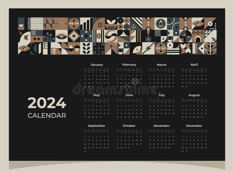 Calendar 2024 Geometric Patterns. Calendar for 2024 Year with Geometric ...