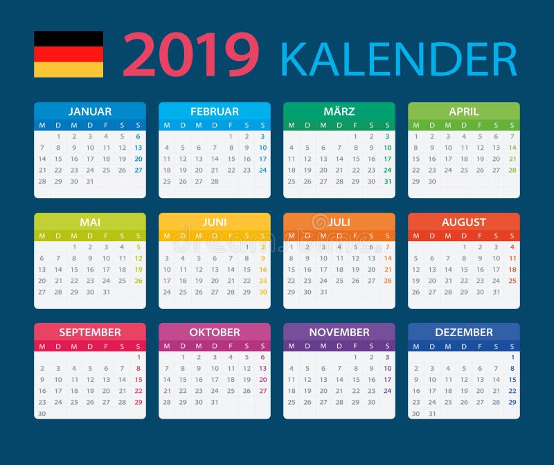 Calendar 2019 - German Version Stock Illustration - Illustration of ...