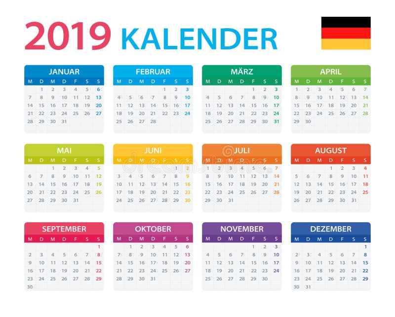 Calendar 2019 - German Version Stock Illustration - Illustration of ...