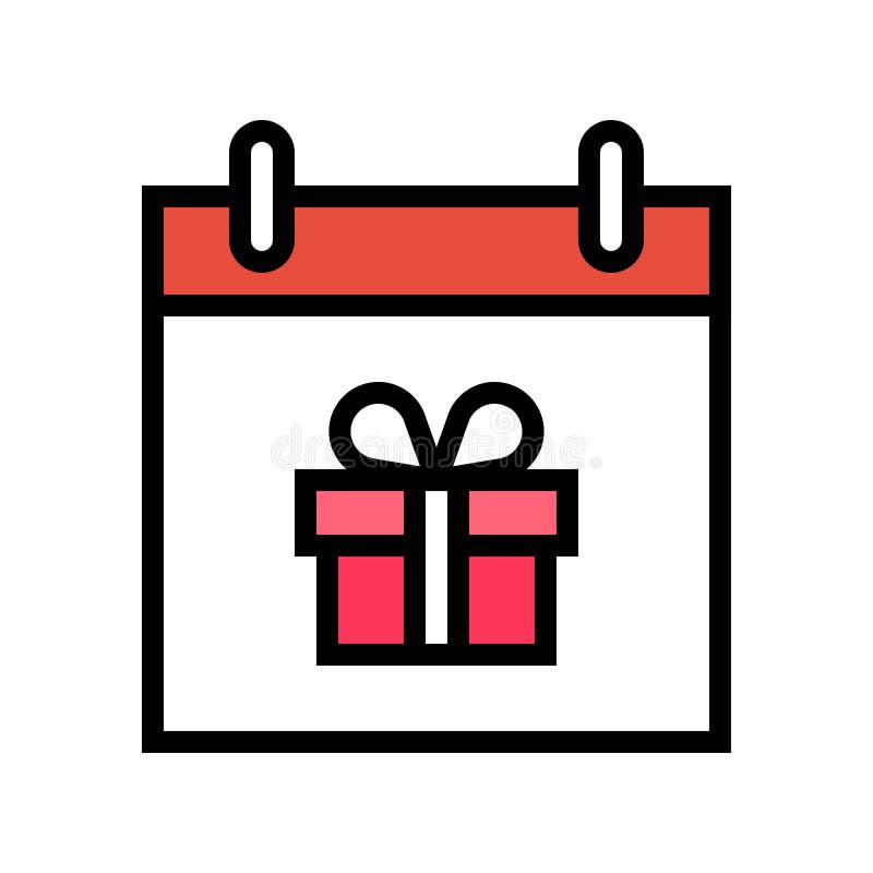 Calendar with Gift Box Symbol, Filled Style Icon Stock Vector ...
