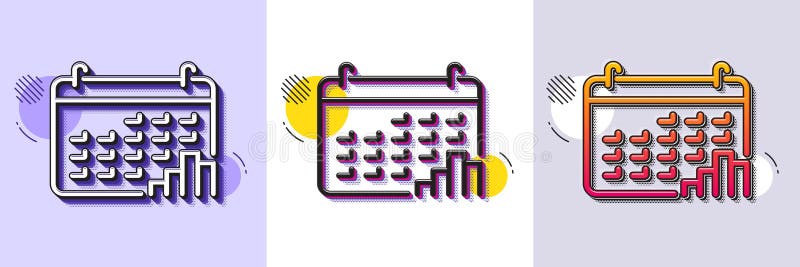 Calendar Graph Line Icon. Column Chart Sign. Halftone Dotted Pattern ...