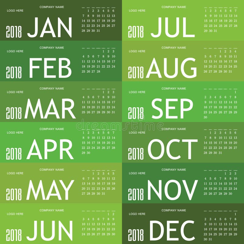 Calendar Green for 2018 Illustration Stock Vector - Illustration of ...
