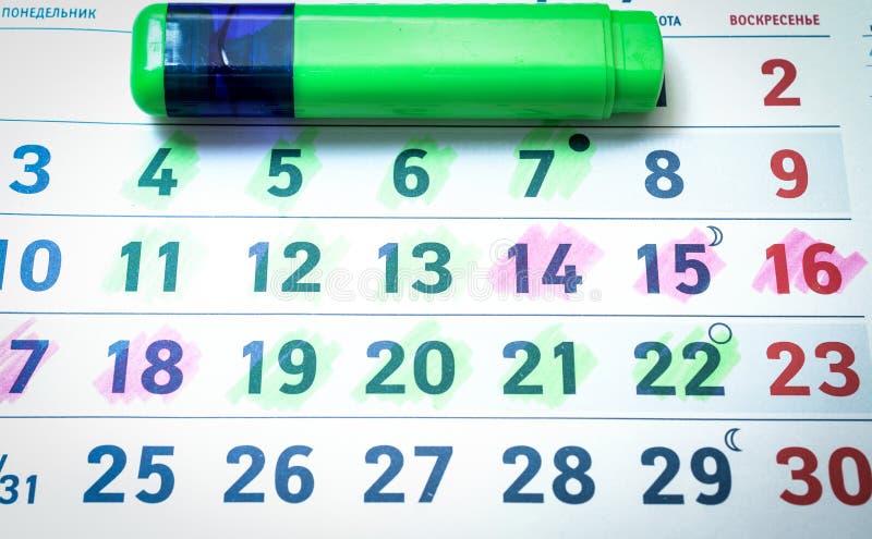 Calendar with green marker stock photo. Image of today - 102460166