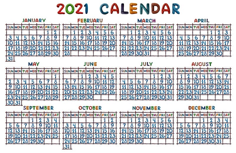 Calendar Grid for 2021, Molded from Plasticine Stock Illustration ...