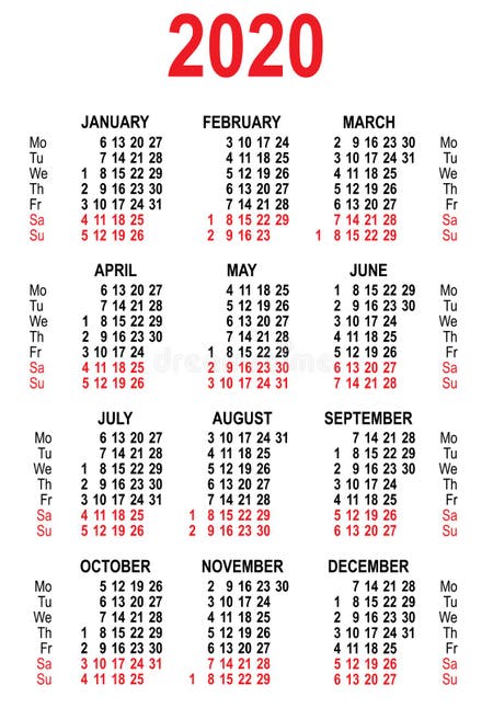 Calendar 2020 Grid Template Stock Vector - Illustration of july, 2020: ...