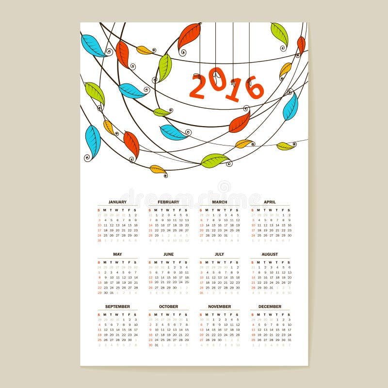 Calendar grid for 2016 stock vector. Illustration of presentation ...