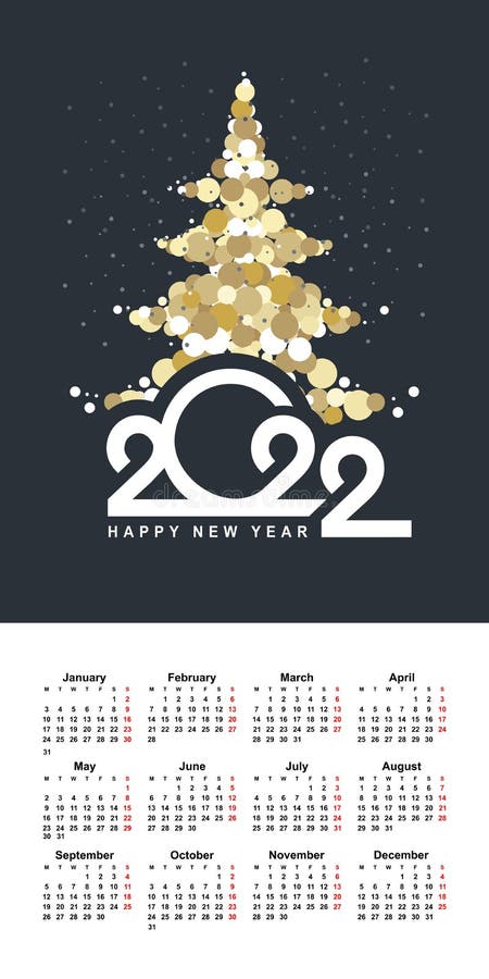 Calendar Grid 2022 Vertical English Vector Stock Illustration ...