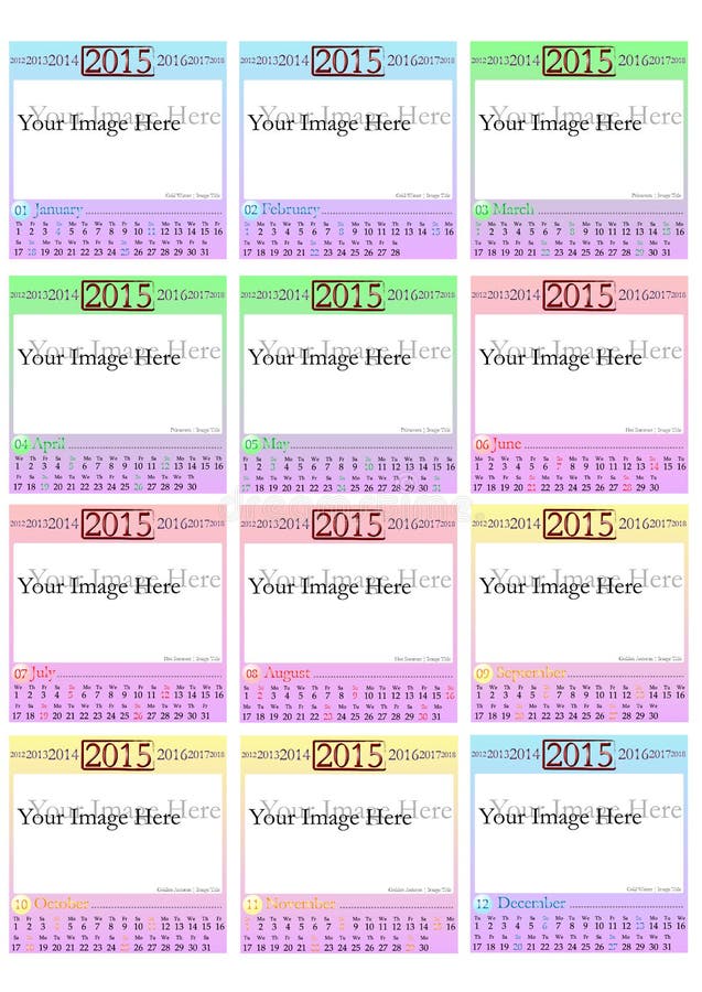 Calendar Grid for 2015 Year with Marked Weekend Days Stock Vector ...