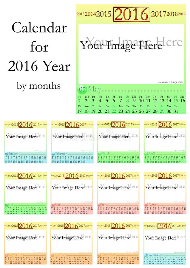 Calendar Grid for 2016 Year with Marked Weekend Days Stock Vector ...
