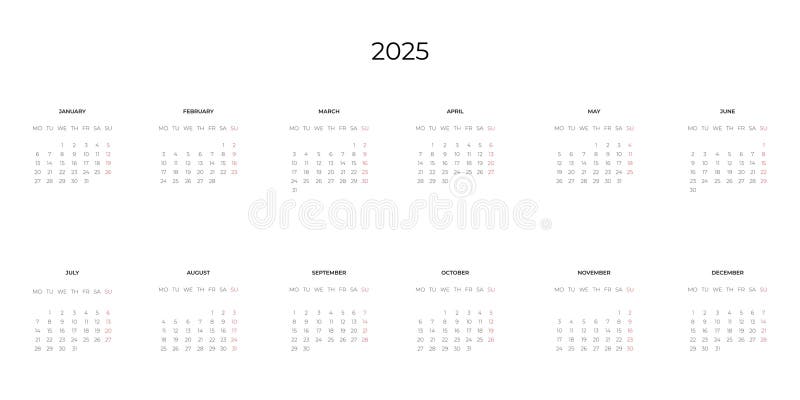 Calendar Grid for 2025 Year Stock Vector - Illustration of 2025, april ...