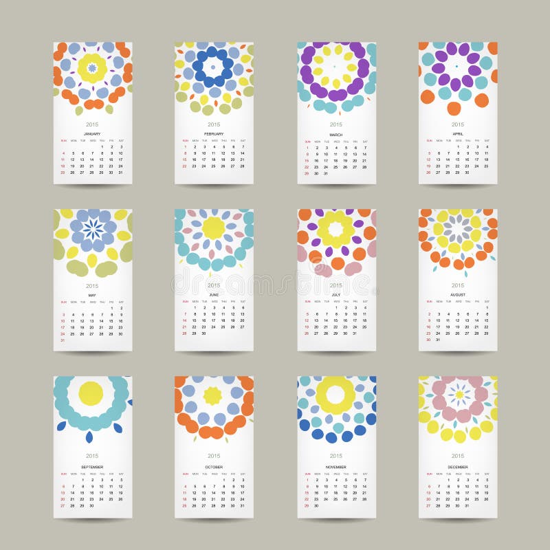 Calendar Grid 2015 for Your Design, Floral Stock Vector - Illustration ...