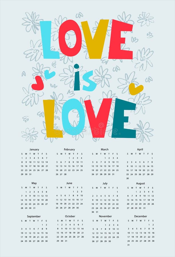Calendar 2023 with Hand Drawn Love is Love Slogan Stock Vector ...