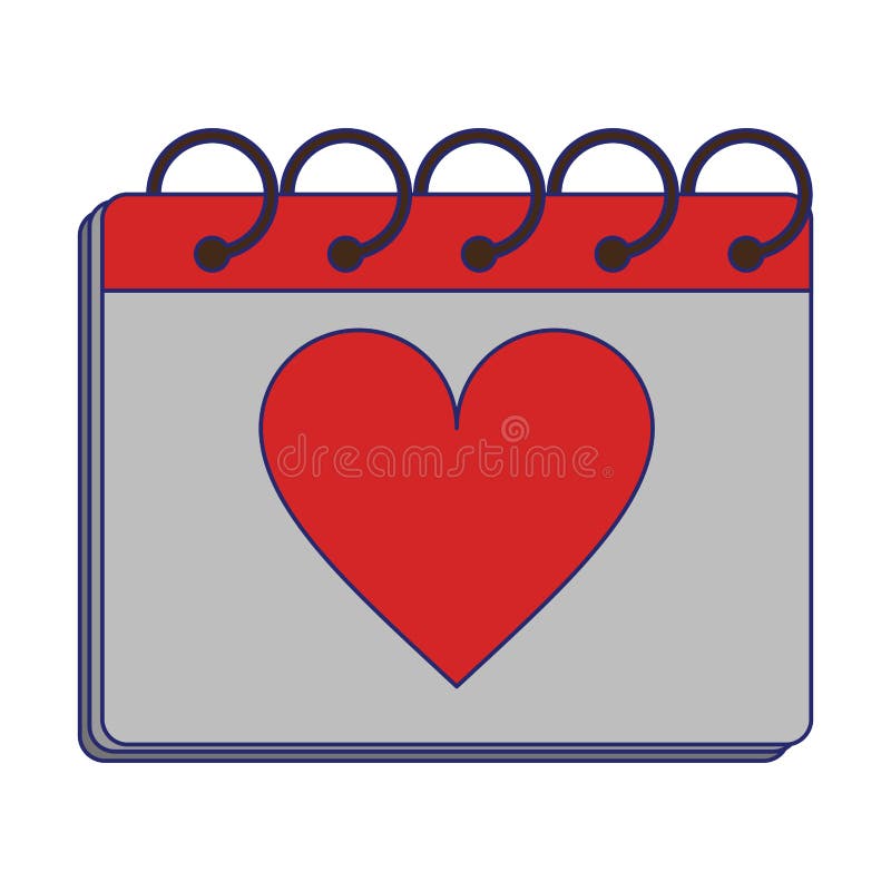 Calendar with Heart on Planner Blue Lines Stock Vector - Illustration ...