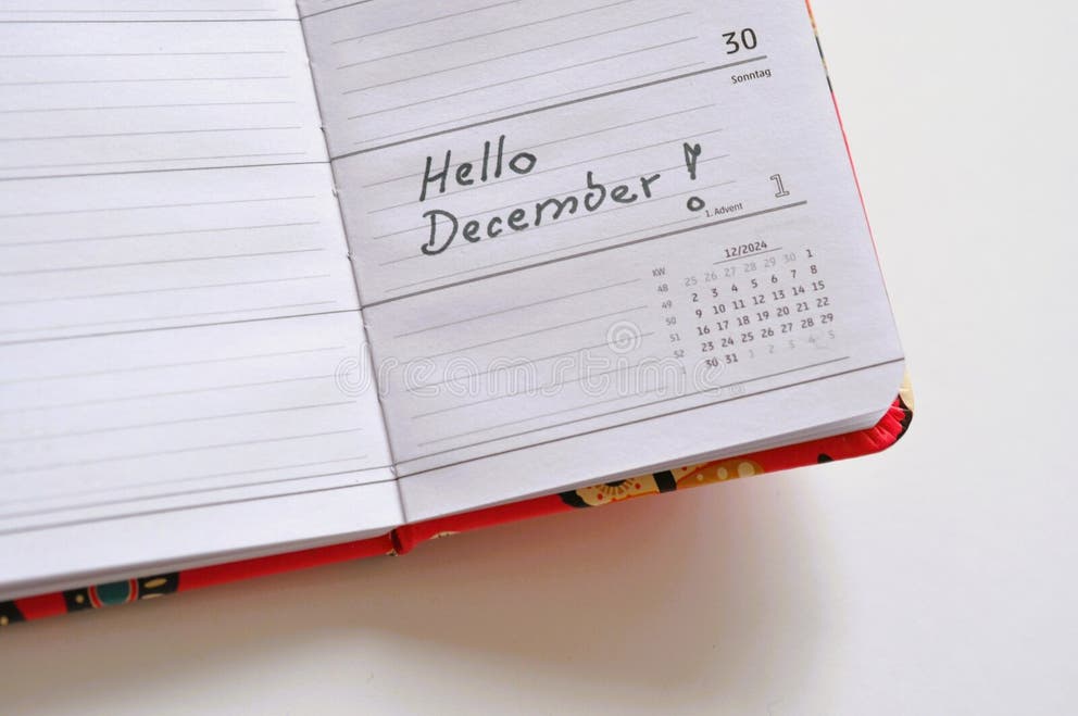 Calendar with Hello December Write Stock Image - Image of pattern ...