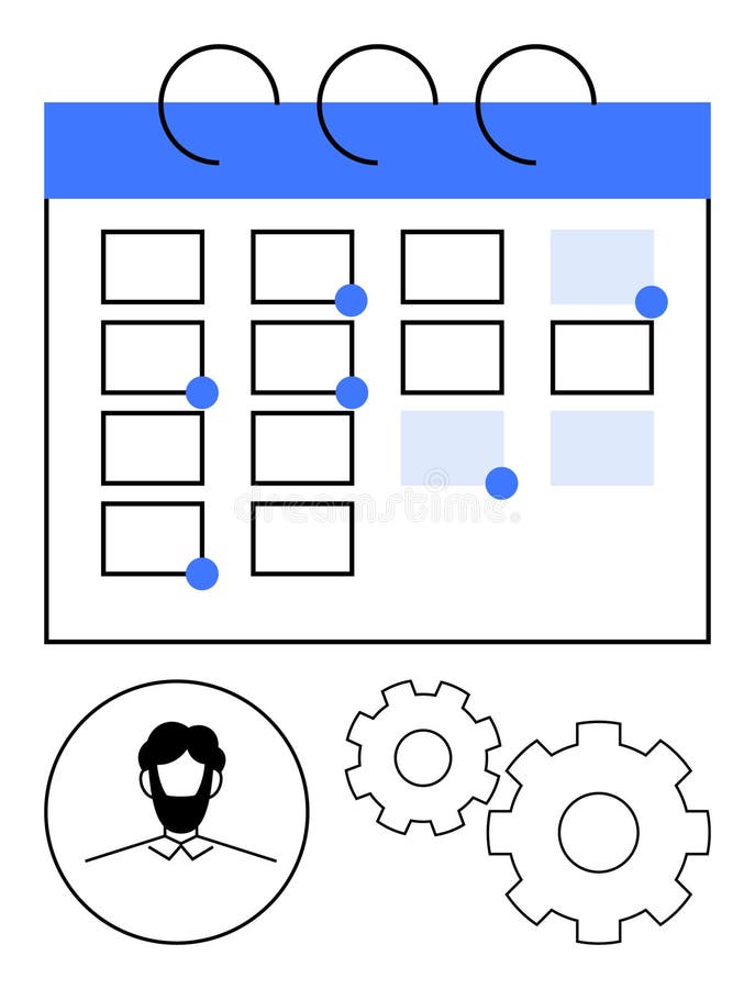 Calendar with Highlighted Dates, Gear Icons Suggesting Tasks or ...