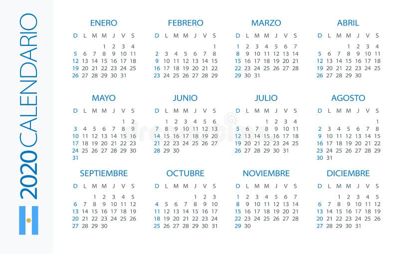 Calendar 2020 Horizontal - Illustration. Argentinian Version Stock ...