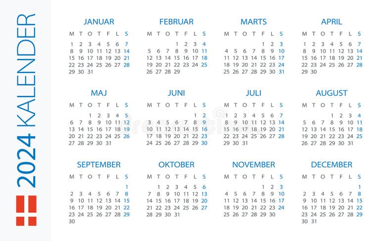 Calendar 2024 Horizontal - Illustration. Danish Version Stock Vector ...