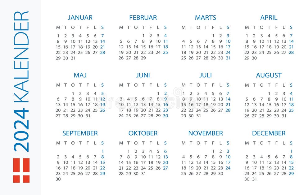 Calendar 2024 Horizontal - Illustration. Danish Version Stock Vector ...