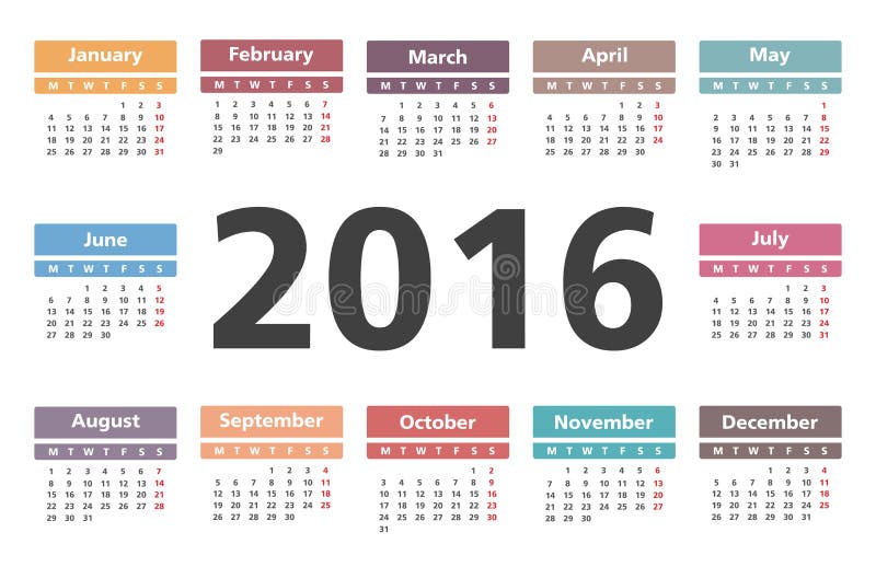 2016 Calendar stock vector. Illustration of number, classic - 62184521