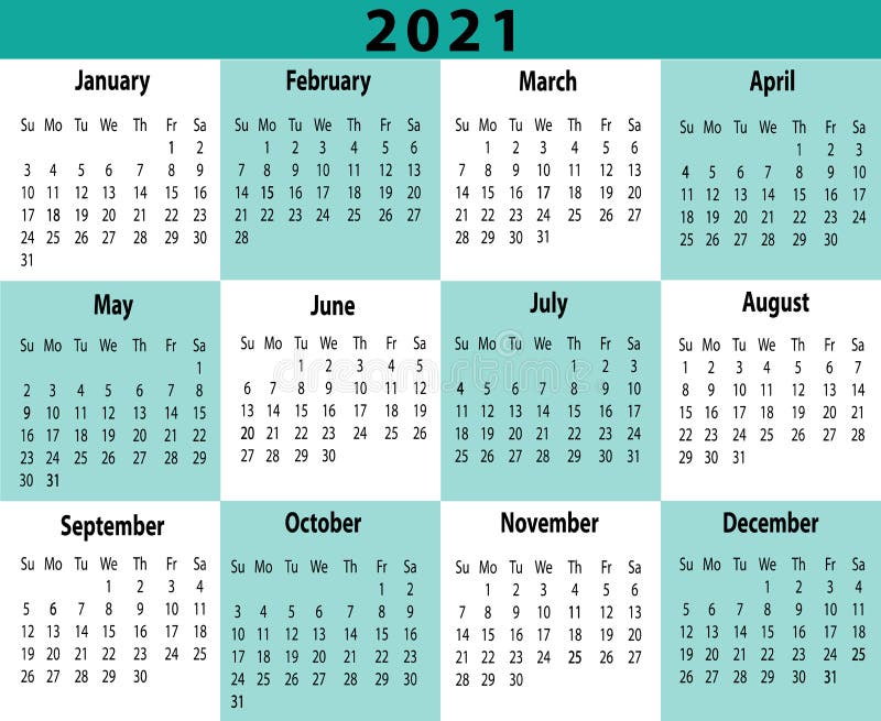 2021 Calendar Horizontal stock illustration. Illustration of entire ...