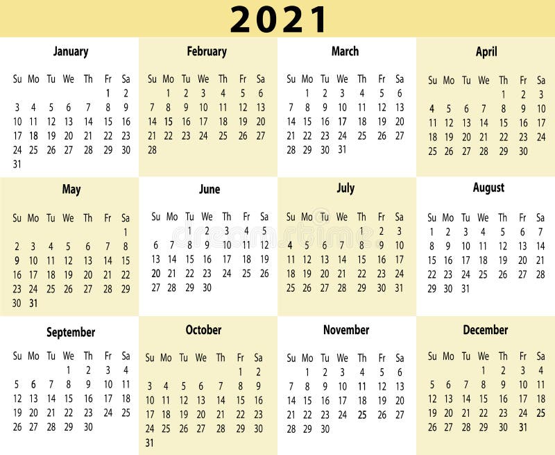 2021 Calendar Horizontal Yellow Background Stock Illustration ...