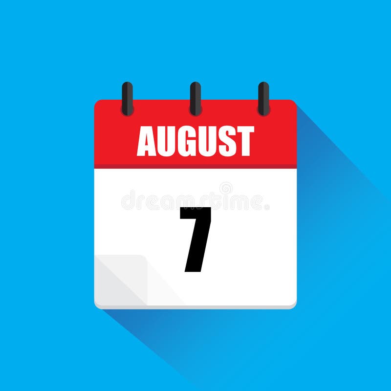Calendar Icon August. Red Header Design. Seventh August Detail. Vector ...