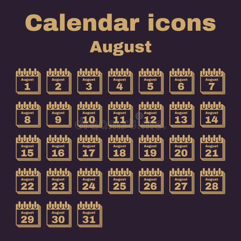 The Calendar Icon. August Symbol Stock Vector - Illustration of sign ...