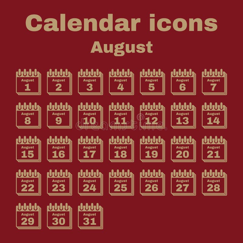 The Calendar Icon. August Symbol Stock Vector - Illustration of august ...