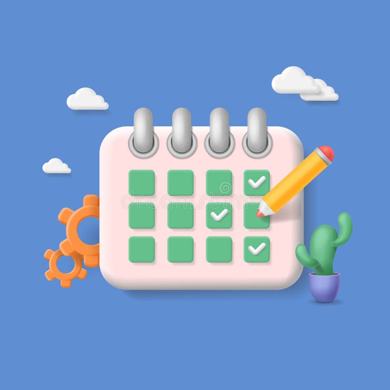 Calendar Icon with Check on Date Sign. Diary Plan 3D Vector Stock ...