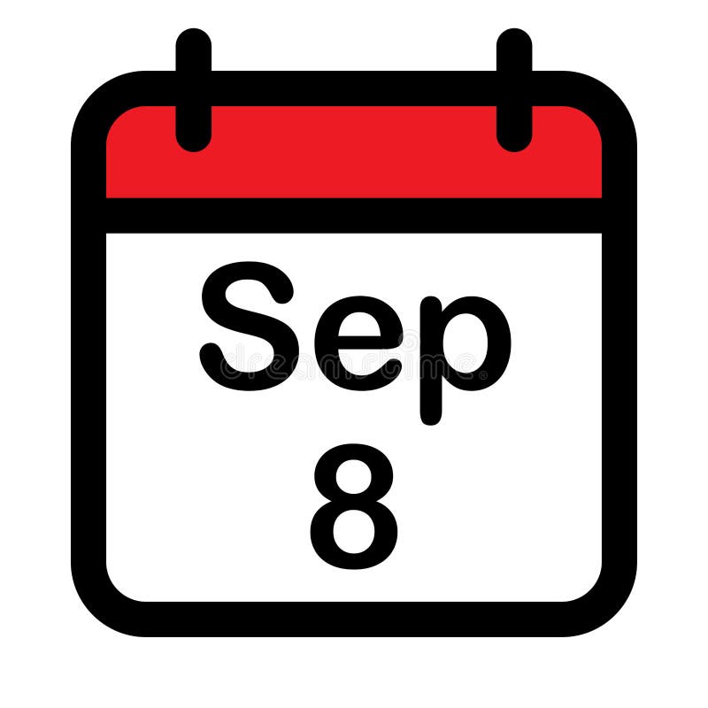 Calendar Icon with Eighth September Stock Vector - Illustration of flat ...