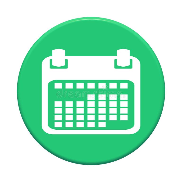 Calendar Icon on Green Round Button Stock Illustration - Illustration ...