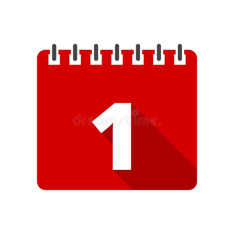 Calendar Icon with Long Shadow - Number 1 Stock Vector - Illustration ...