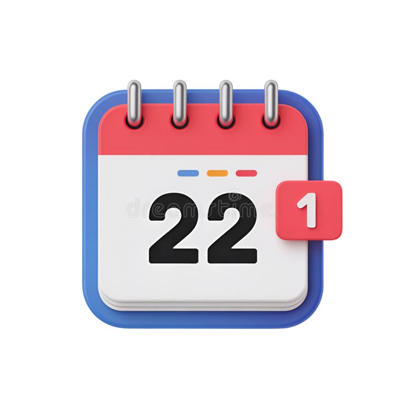 Calendar Icon Showing Date Twenty Two with Notification Reminder on ...