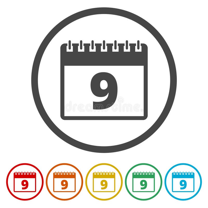 Calendar icon - number 9 stock vector. Illustration of black - 140214645