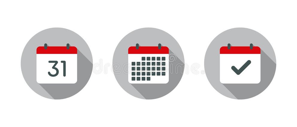 Calendar Icon Set Long Shadow. Date and Schedule Symbol Stock ...