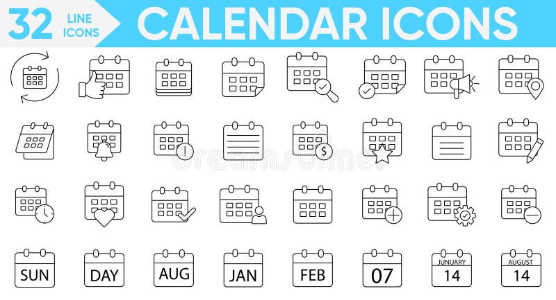 Calendar Icon Set.calendar, Month, Week, Containing Date, Schedule ...