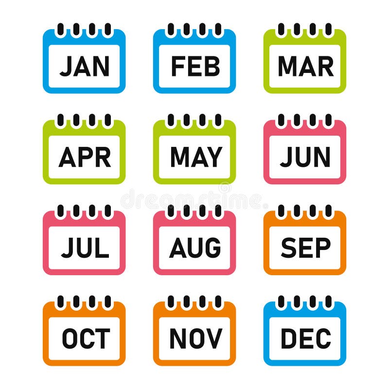 Calendar Icon Set with Month on White Background. Vector Stock Vector ...
