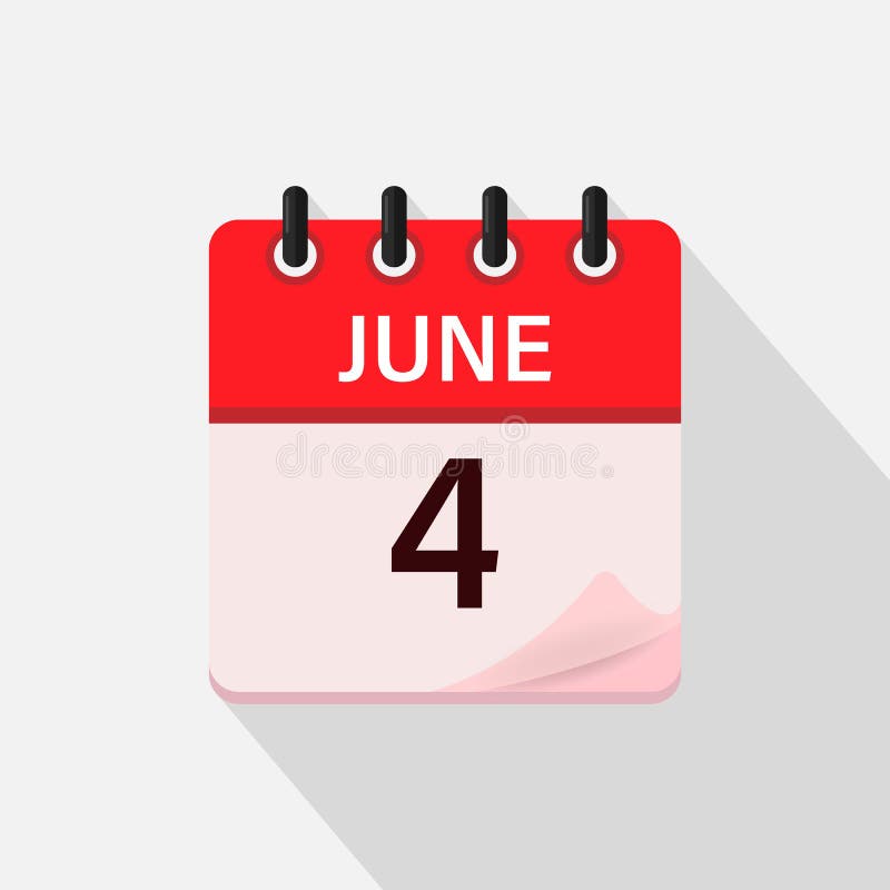 June 4, Calendar Icon with Shadow. Day, Month. Flat Vector Illustration ...