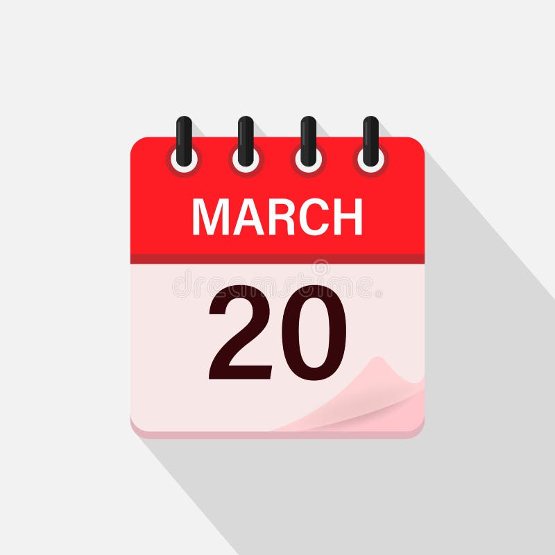 March 20, Calendar Icon with Shadow. Day, Month. Flat Vector ...