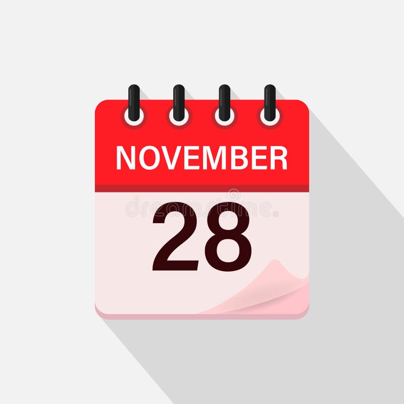 November 28, Calendar Icon with Shadow. Day, Month. Flat Vector ...