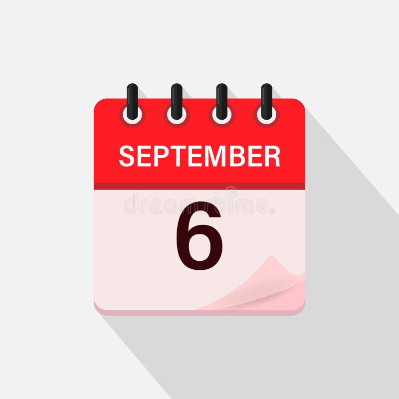 September 6, Calendar Icon with Shadow. Day, Month. Flat Vector ...