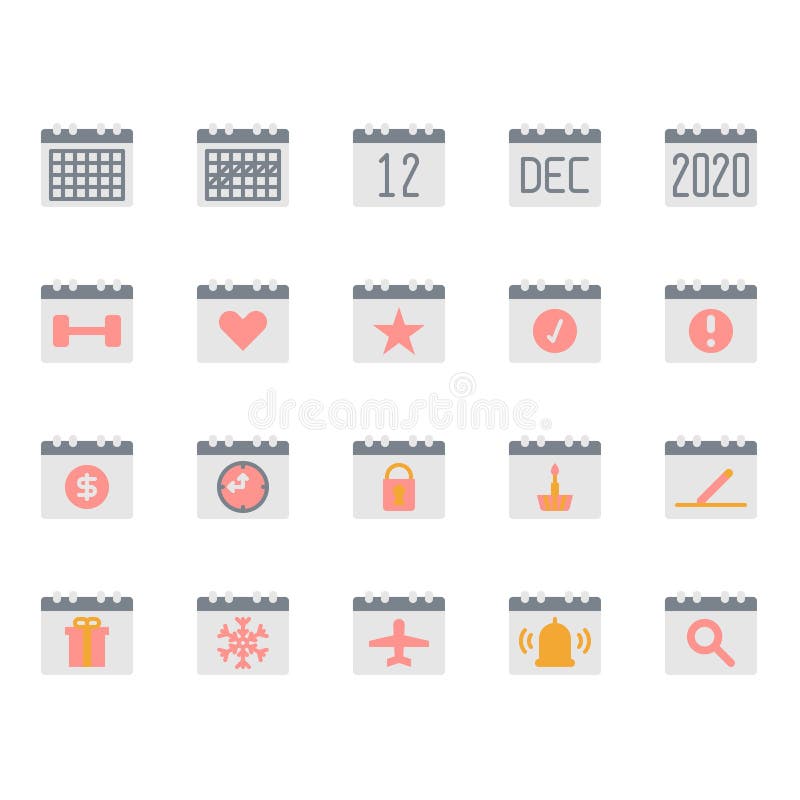 Calendar Icon and Symbol Set in Flat Design Stock Vector - Illustration ...