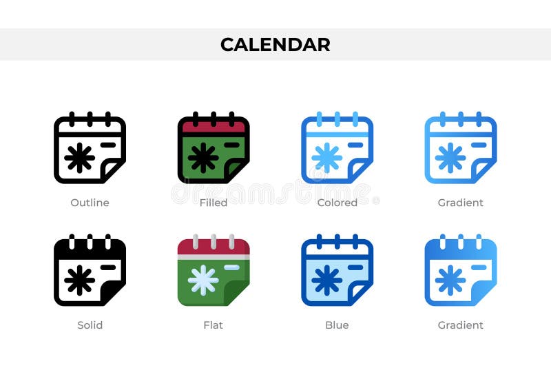 Calendar Icons in Different Style. Calendar Icons Set. Holiday Symbol ...