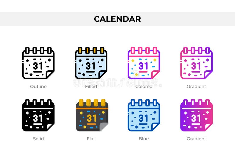 Calendar Icons in Different Style. Calendar Icons Set. Holiday Symbol ...