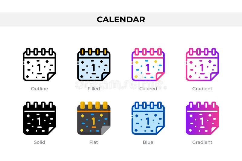Calendar Icons in Different Style. Calendar Icons Set. Holiday Symbol ...