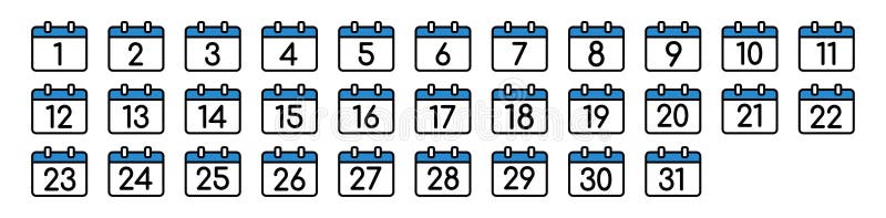 Calendar Icons Every Day in Modern Style. Every Day of a Year Calendar ...